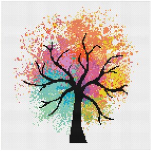 Tree Cross Stitch Pattern | Rainbow Cross Stitch | Floral Cross Stitch ...