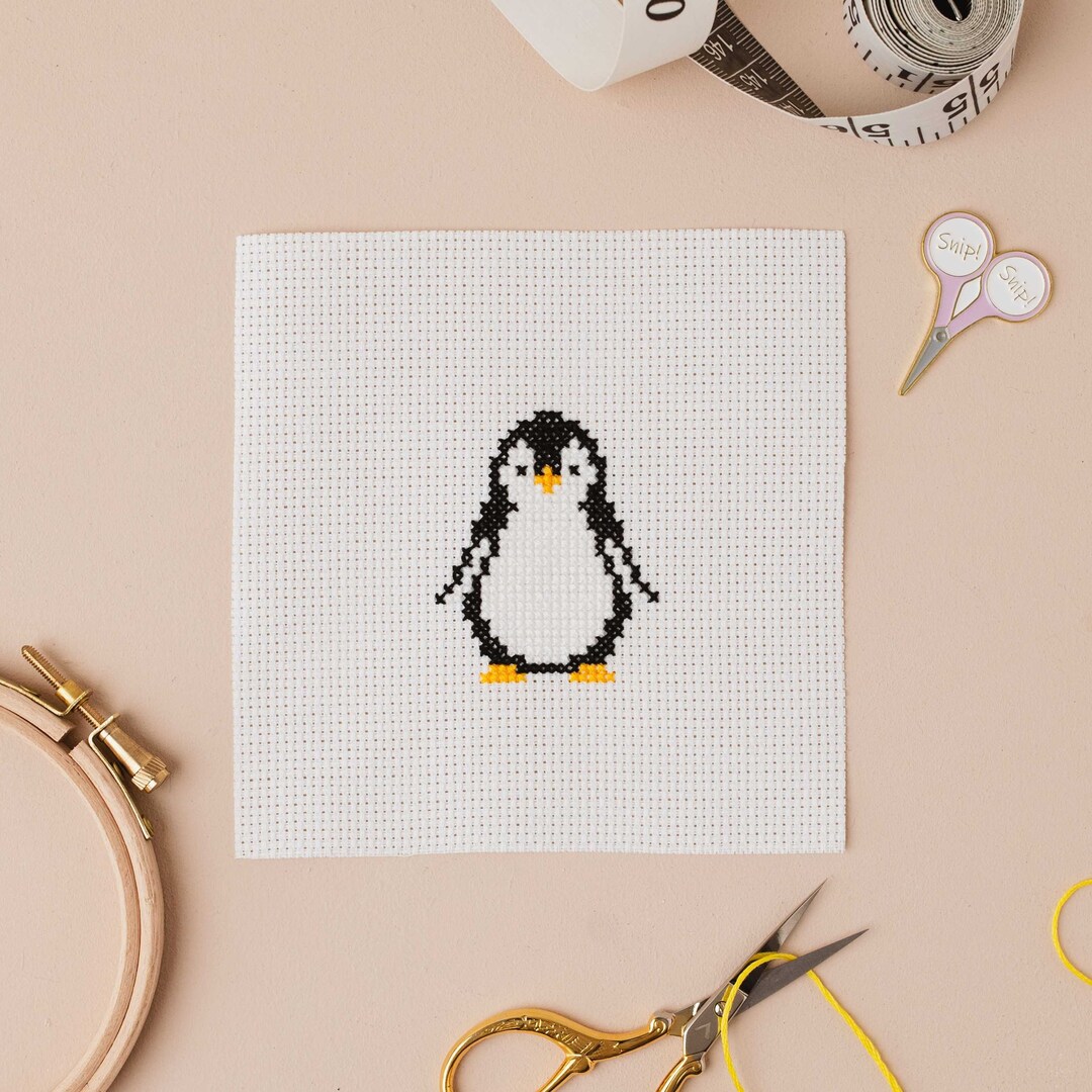 Penguin Mini Counted Cross Stitch Kit | Beginners Small Sewing Project ...
