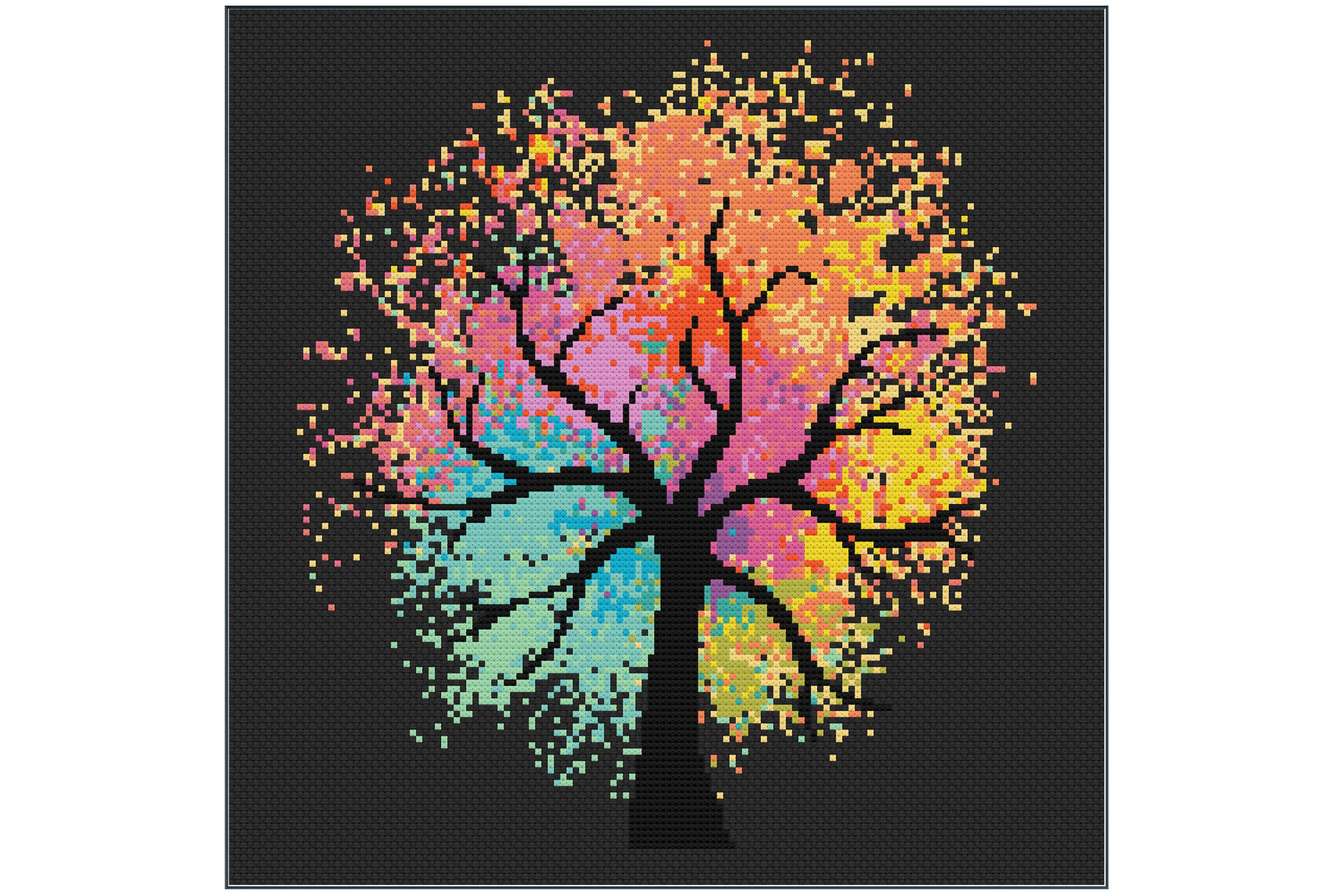 Tree Cross Stitch Pattern | Rainbow Cross Stitch | Floral Cross Stitch ...
