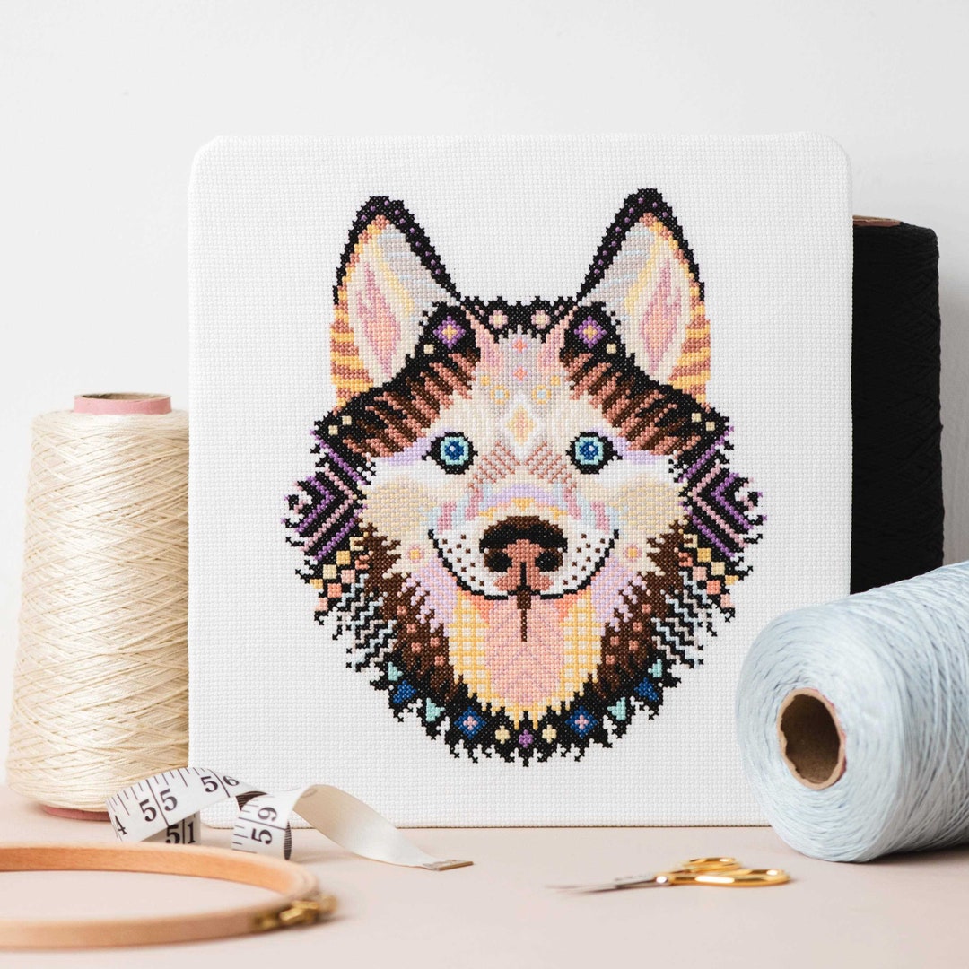 Mandala Husky Dog Cross Stitch Pattern | Geometric Sewing Project ...
