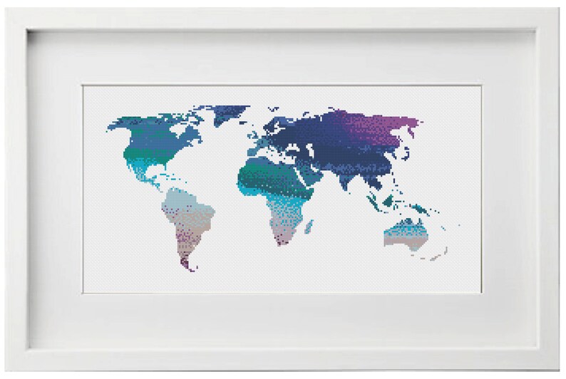 World Map Cross Stitch Pattern Landscape Cross Stitch - Etsy