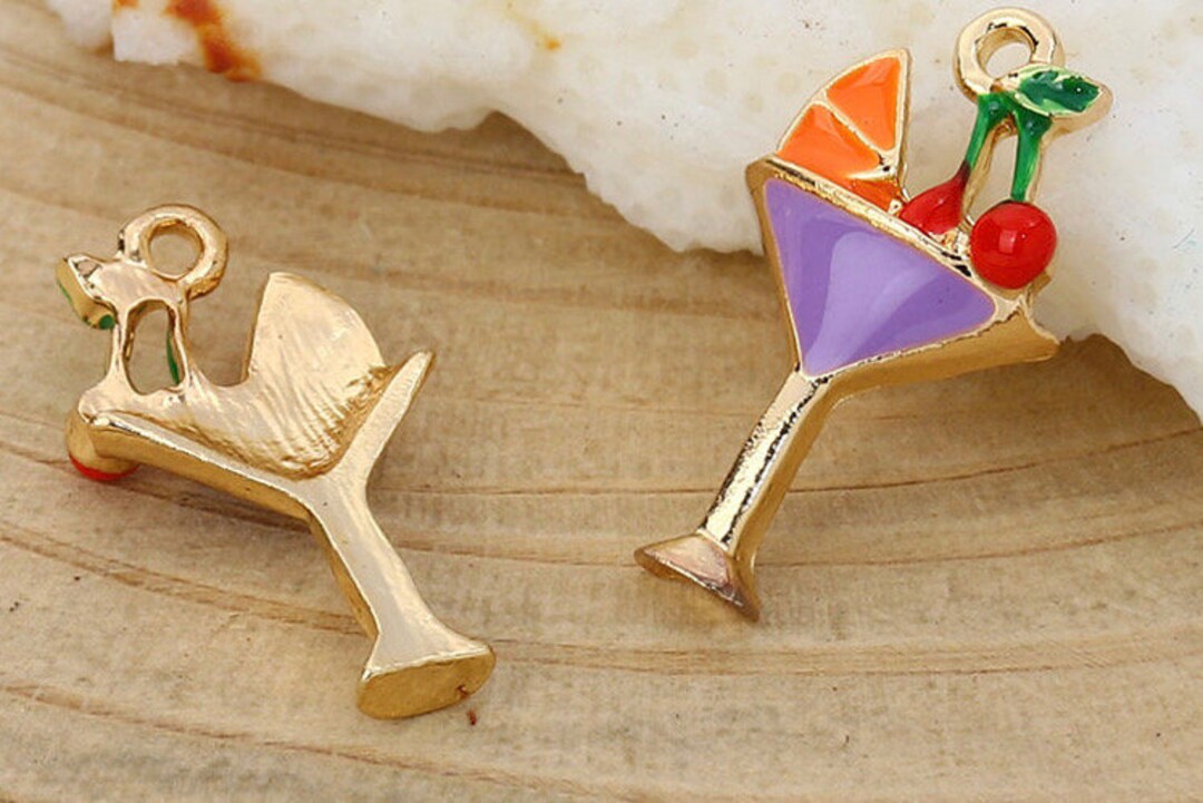 2 Martini Drink Charms Gold Tone Enamel. so Colorful Great - Etsy