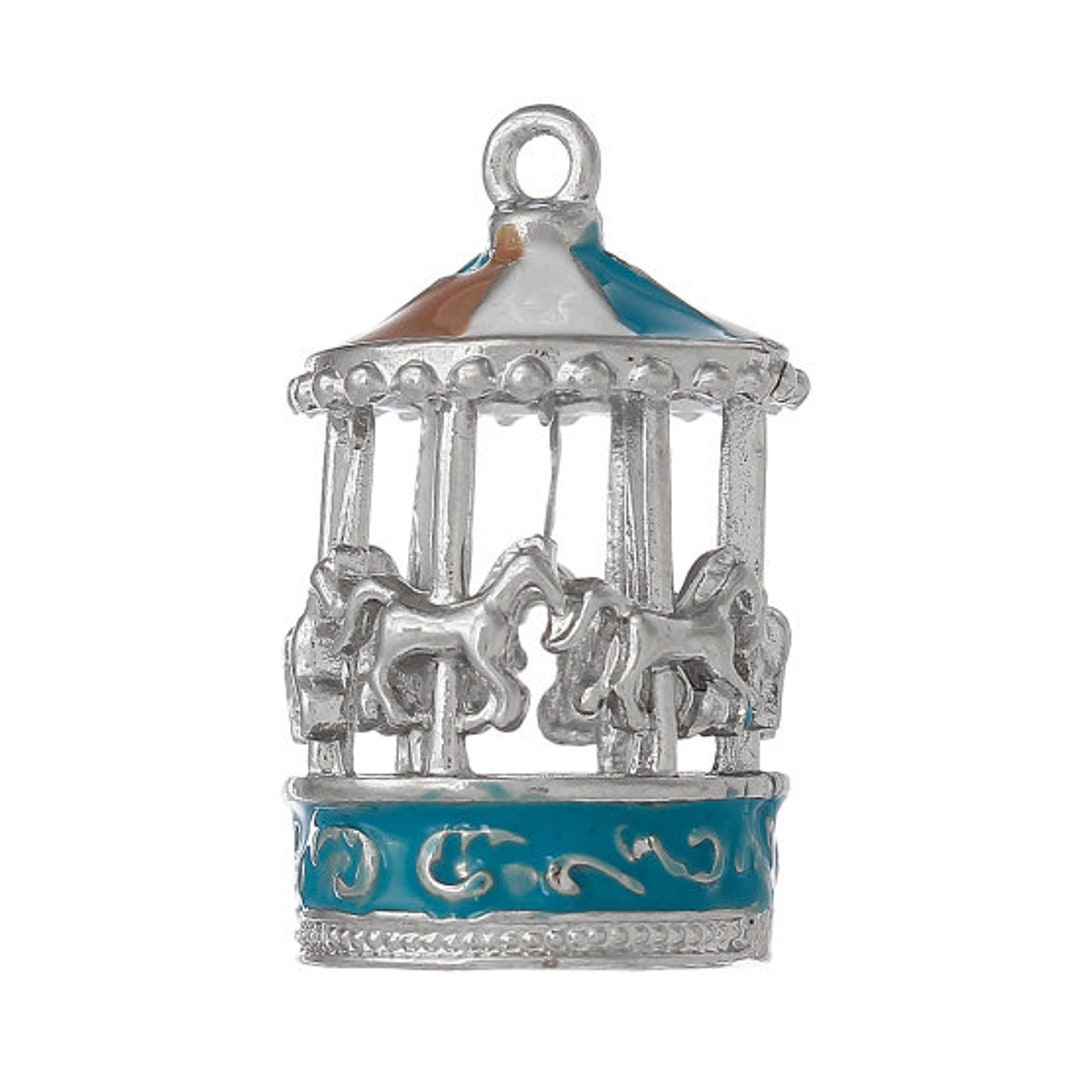 Carousel/merry Go Round Charm Zinc Metal Alloy 3D Charm Silver Tone ...