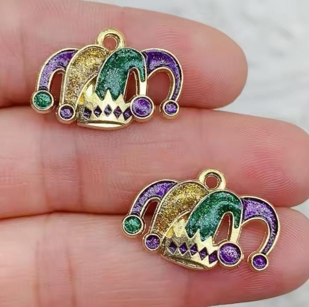 2 Jester Hat Charms Purple Green Gold. Mardi Gras NOLA Great for ...