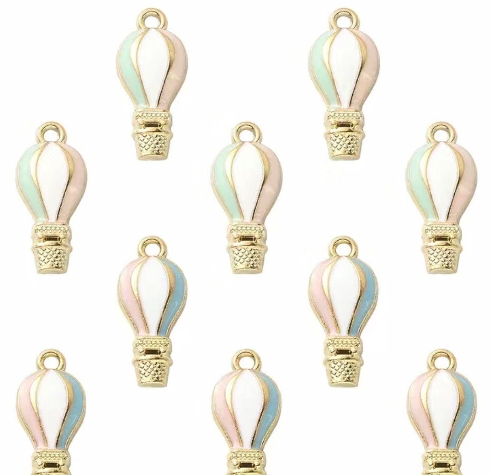 5 Hot Air Balloon Charms in Pink, White, and Blue Gold Tone Enamel. Fun ...
