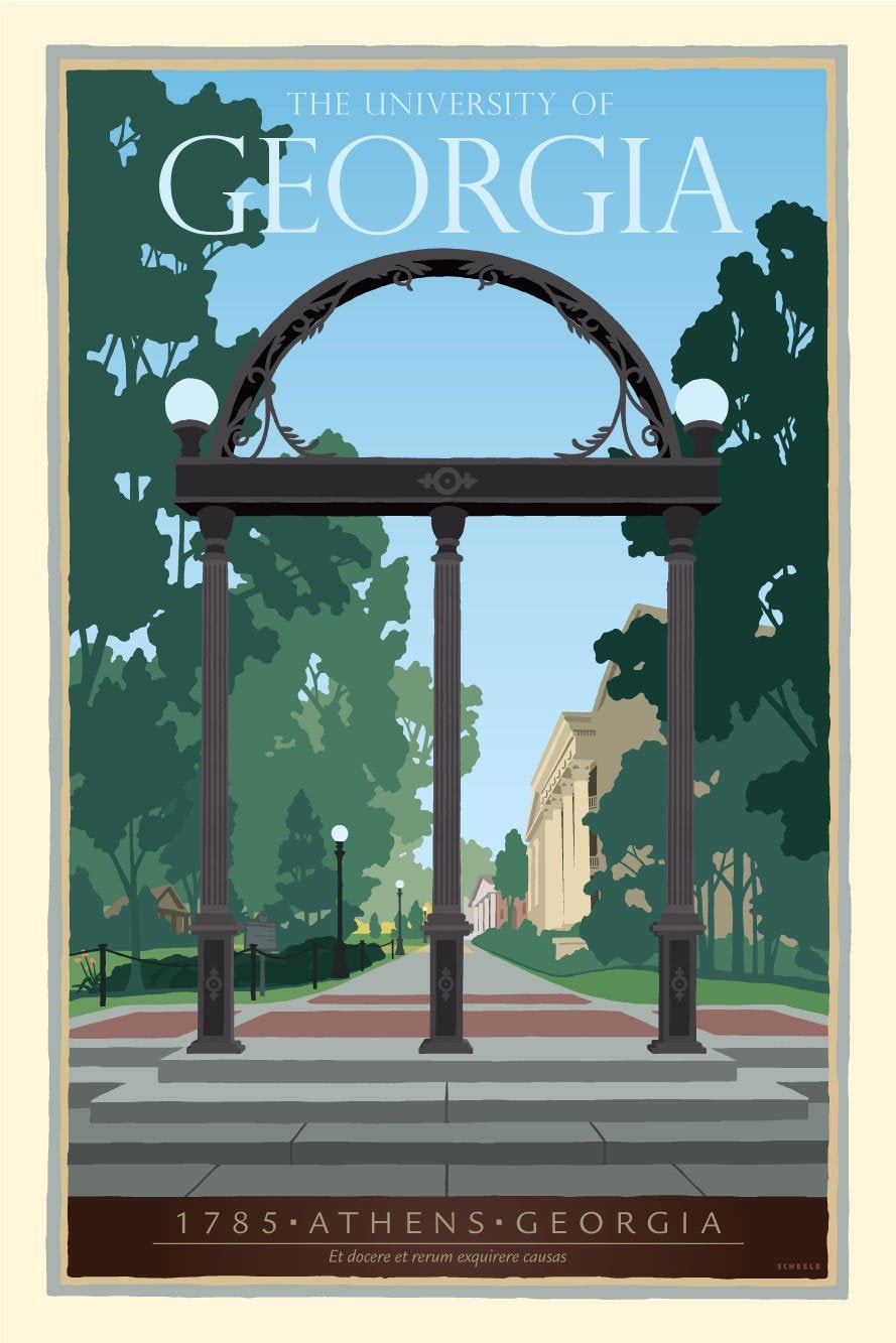 The University of Georgia - Vintage Style Travel Poster - Etsy