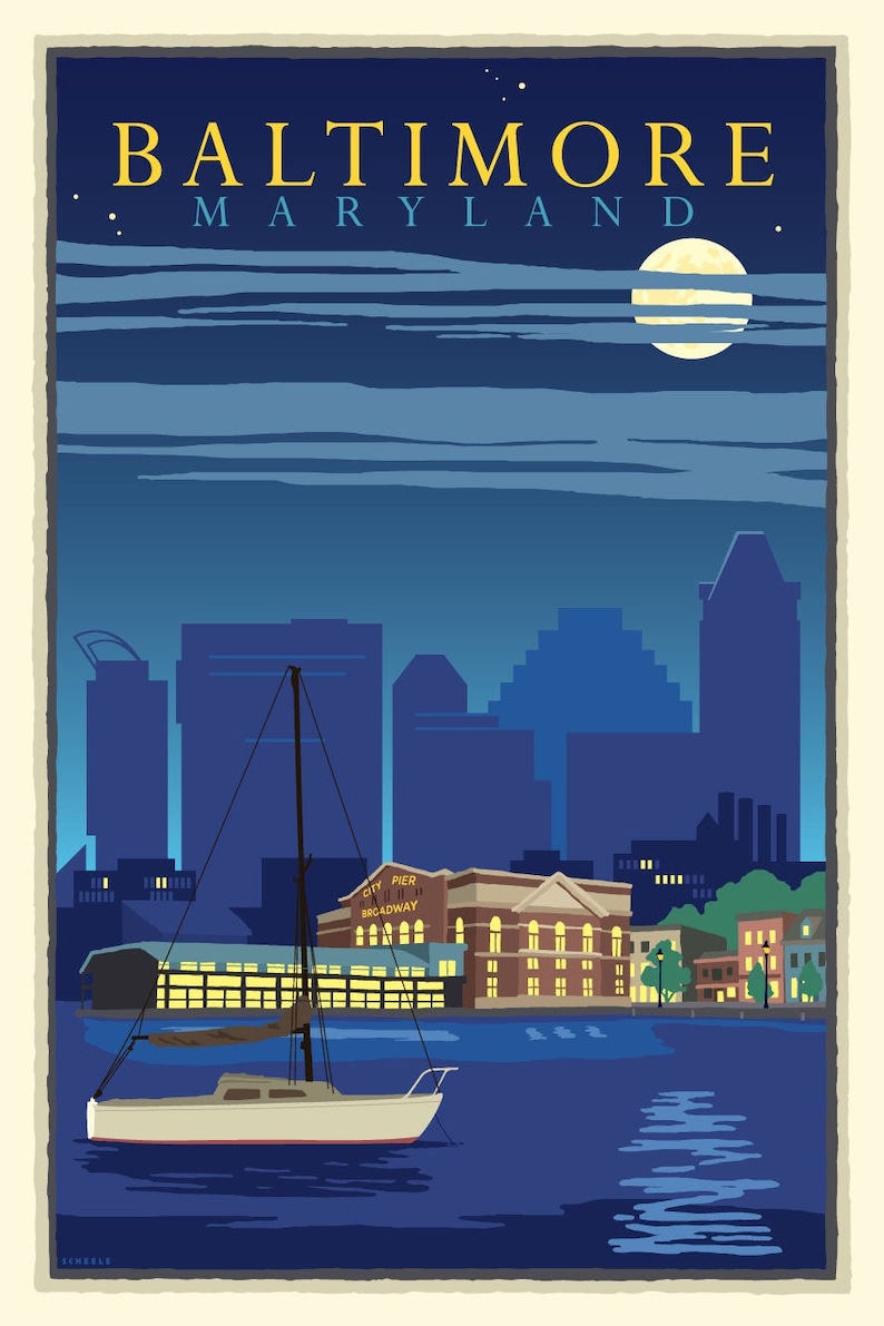 Baltimore Maryland Vintage Style Travel Poster - Etsy