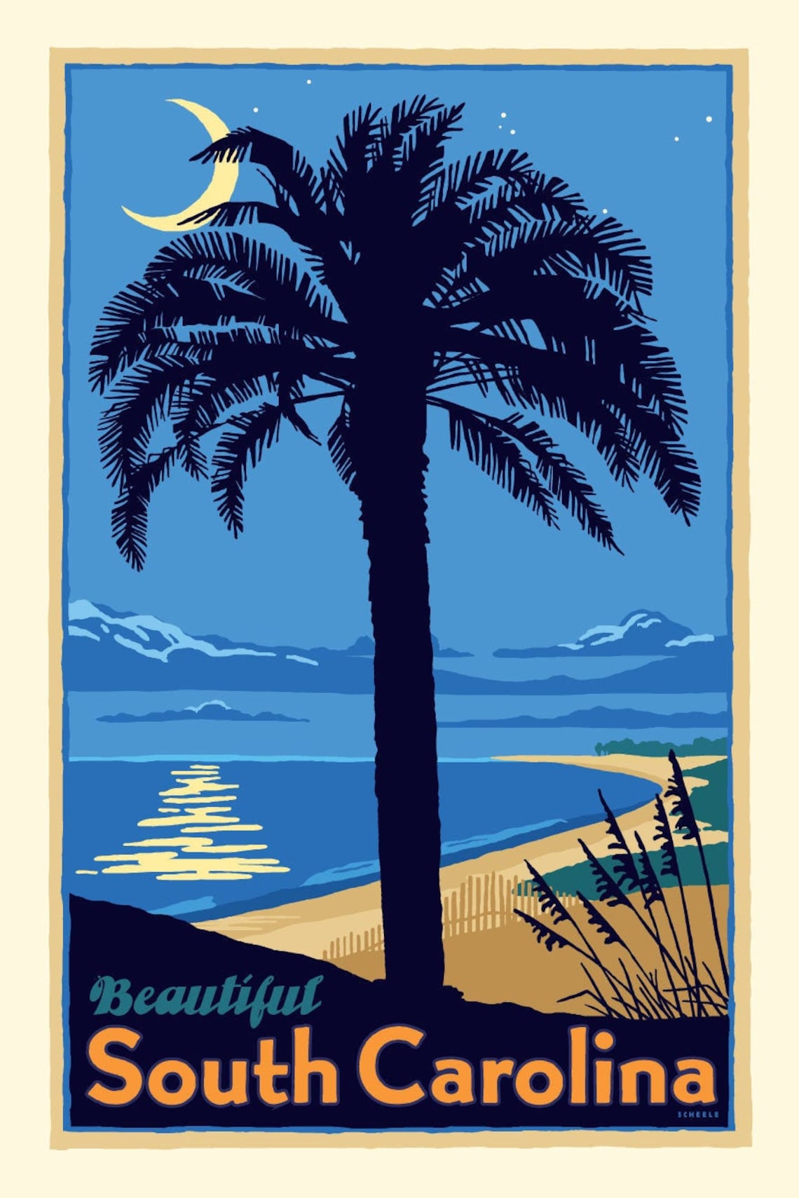 South Carolina - Vintage Style Travel Poster - Etsy