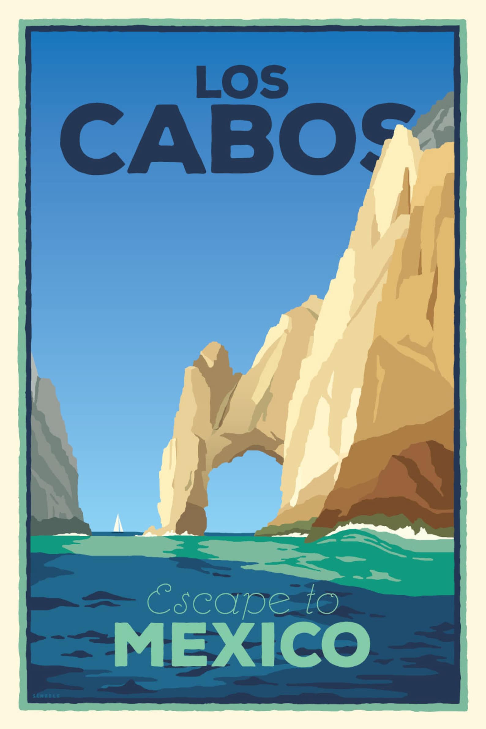 Los Cabos Mexico - Vintage Style Travel Poster - Etsy