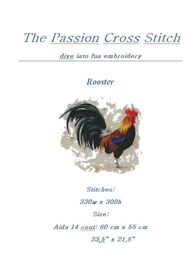 Rooster PDF Cross Stitch Counted Cross Stitch Chart PDF - Instant ...