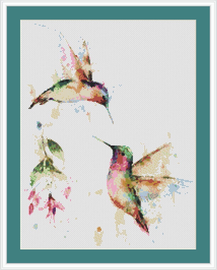 Hummingbird Watercolor Two Birds Cross Stitch Pattern. Cross - Etsy