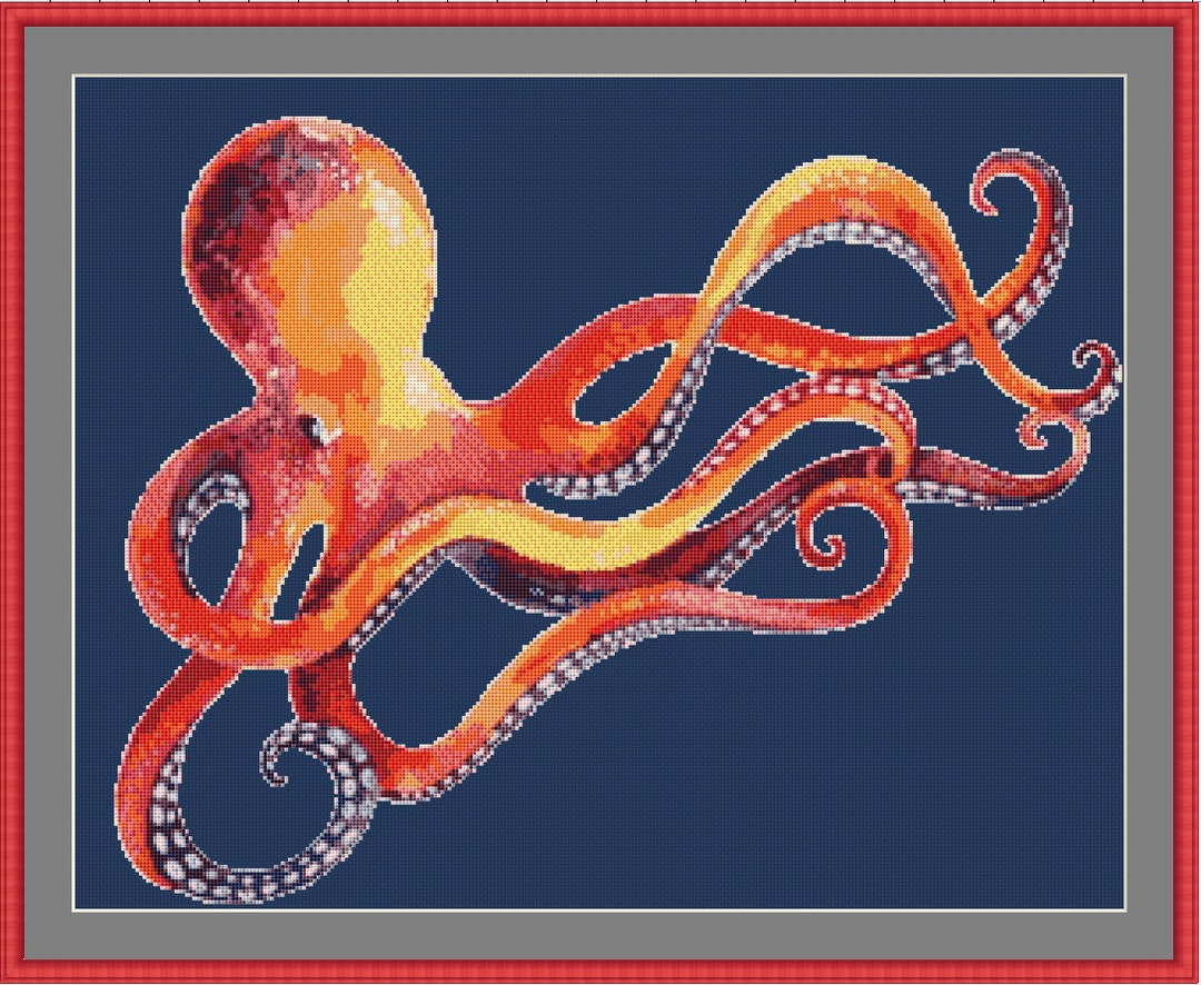 Octopus Watercolor Cross Stitch Pattern Modern Embroidery Counted Cross ...