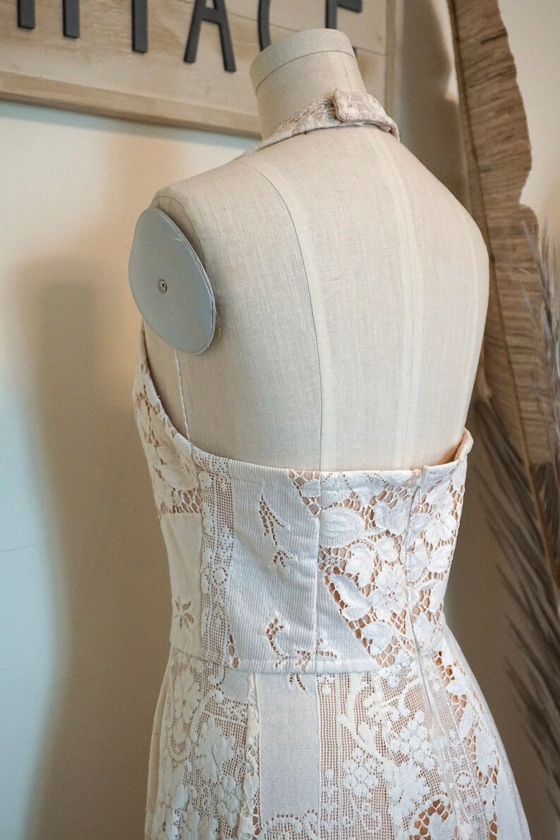 Lace Crochet Halter Dress Beige Upcycled Crochet Tablecloth Dress Full ...