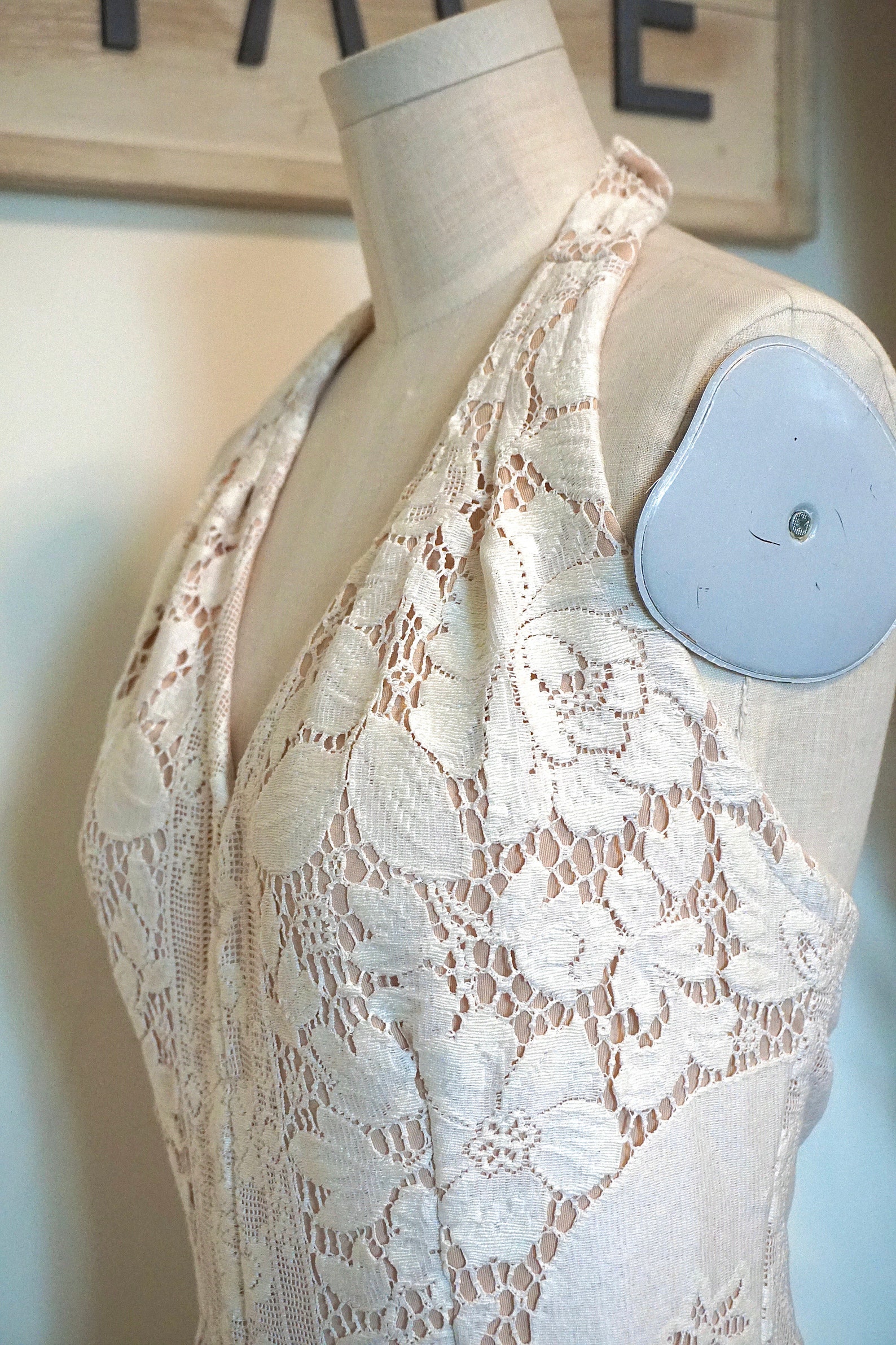 Lace Crochet Halter Dress Beige Upcycled Crochet Tablecloth Dress Full ...