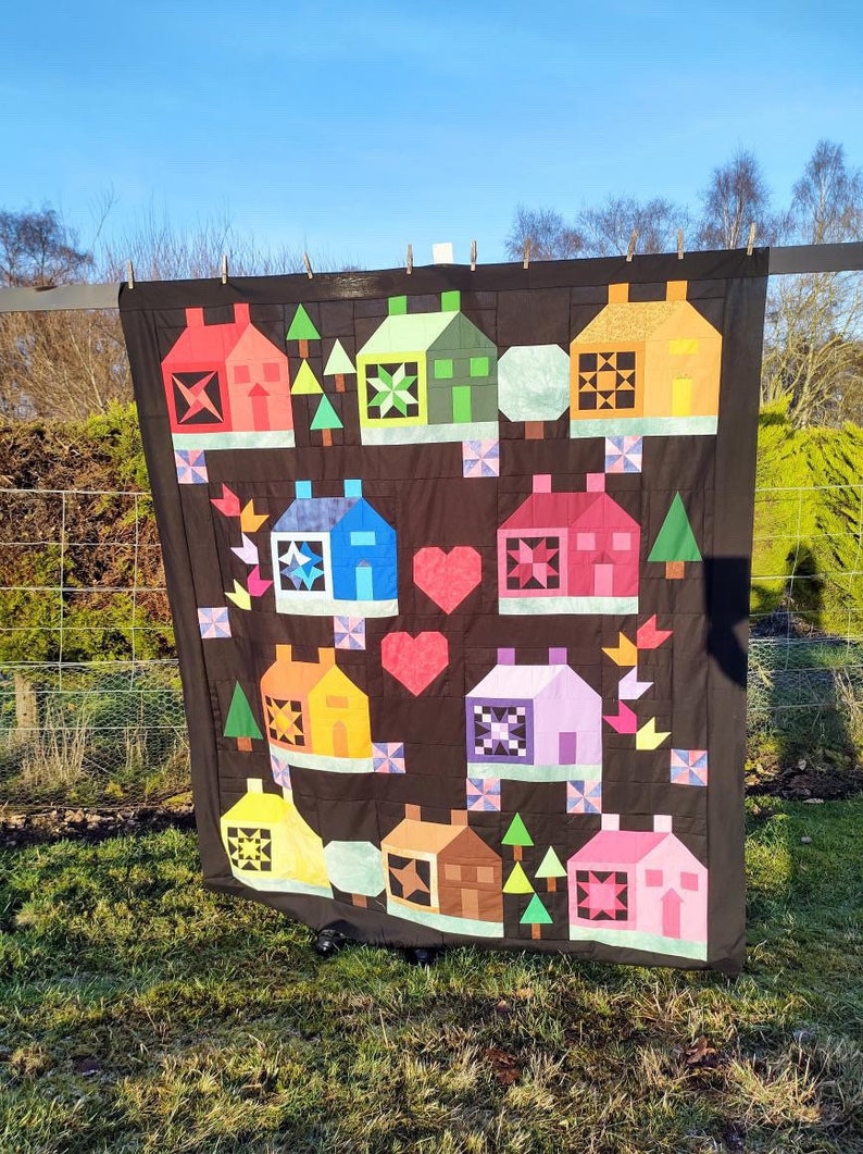 Rainbow Neighbourhood, PDF Quilt Pattern, Throw, Twin, Simple, Original Design, Negative Space ...