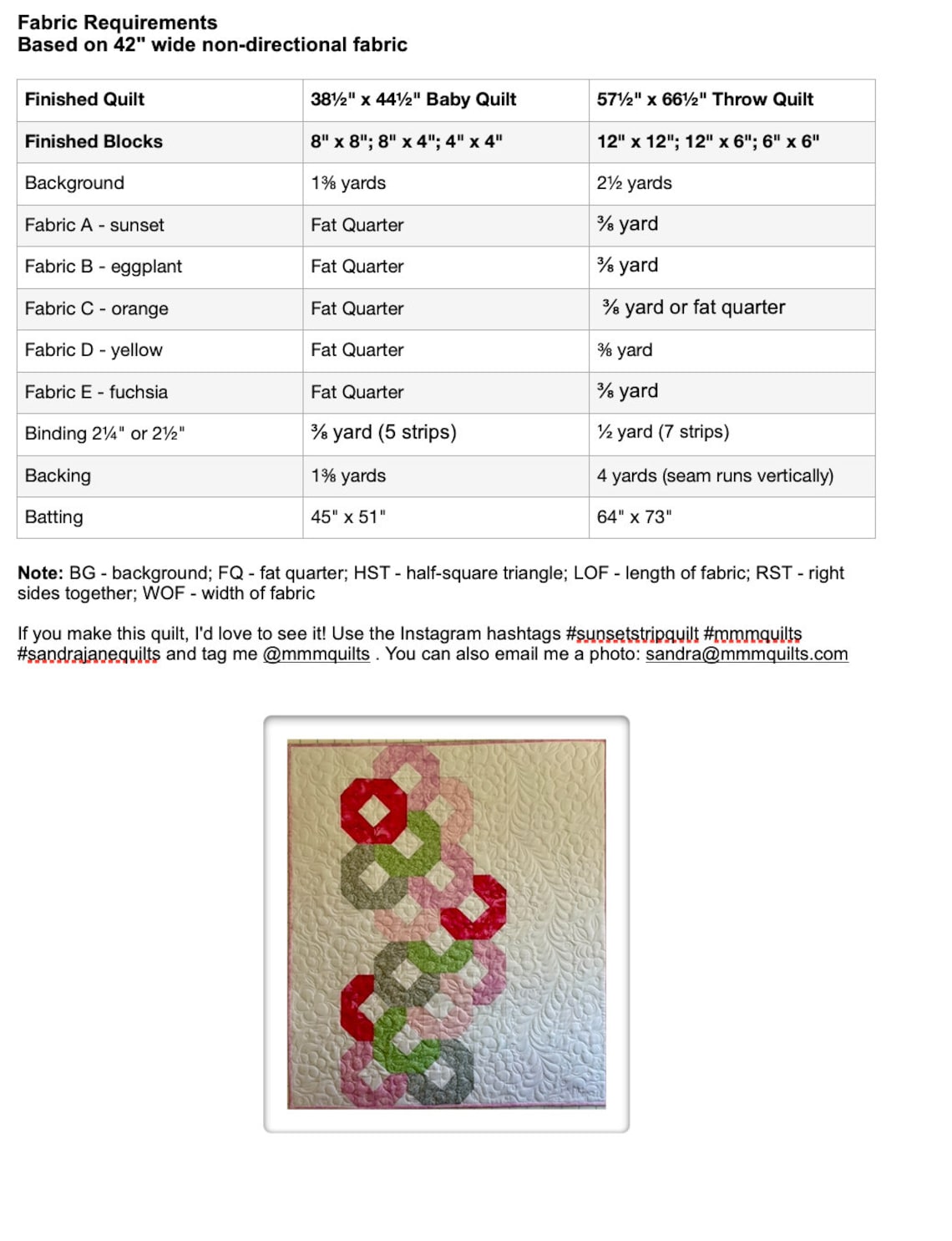 Sunset Strip, PDF Quilt Pattern, Throw Quilt, Baby Quilt, Simple Quilt ...