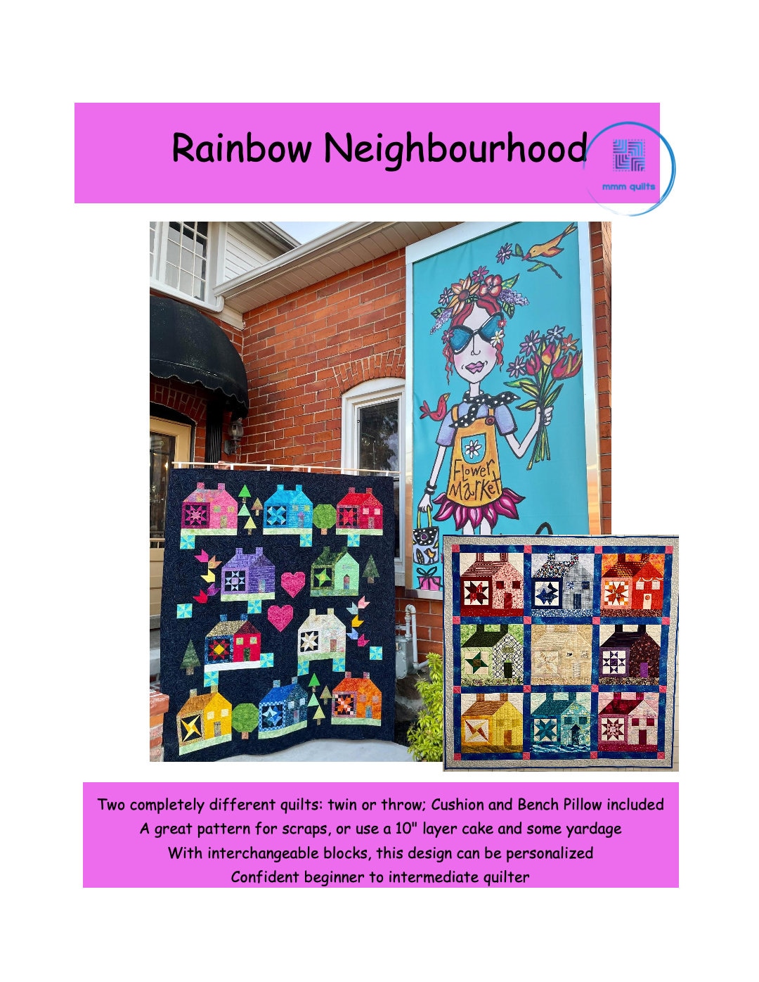 Rainbow Neighbourhood, PDF Quilt Pattern, Throw, Twin, Simple, Original ...