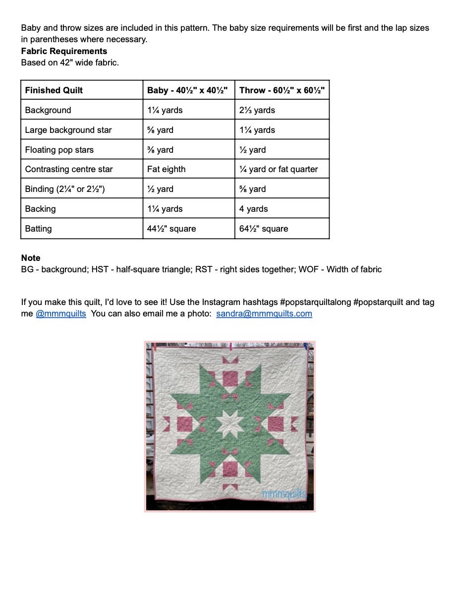 Pop Star - Star Quilt, PDF Quilt Pattern, Modern Quilt, Baby Quilt ...