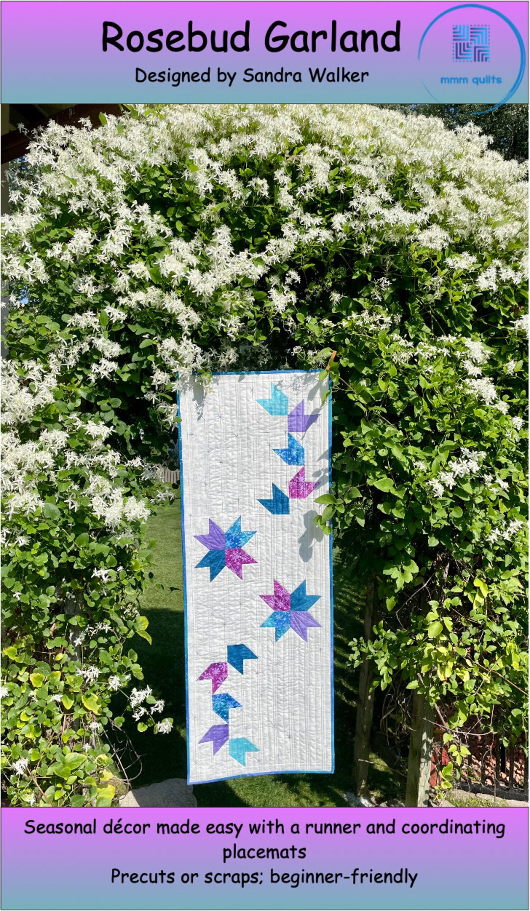 Rosebud Garland, PDF Quilt Pattern, Table Runner, Quilted Runner ...