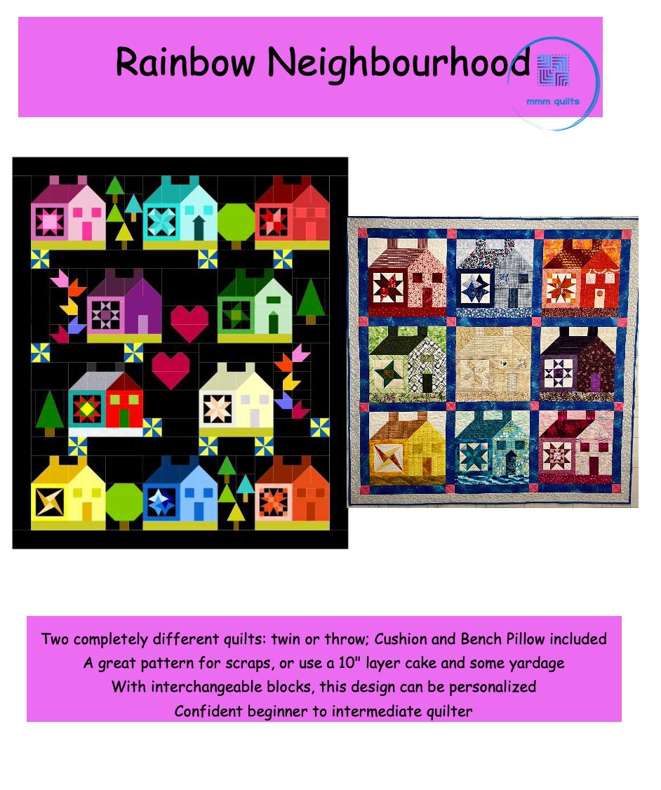 Rainbow Neighbourhood PDF Quilt Pattern Throw Twin Simple - Etsy