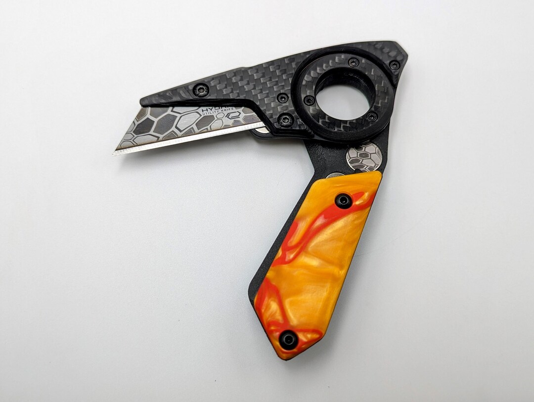 HYDRA Gen.2 EDC Utility Blade Craft Knife Magnetic Flip Action Sunspot Orange Kirinite & Carbon ...