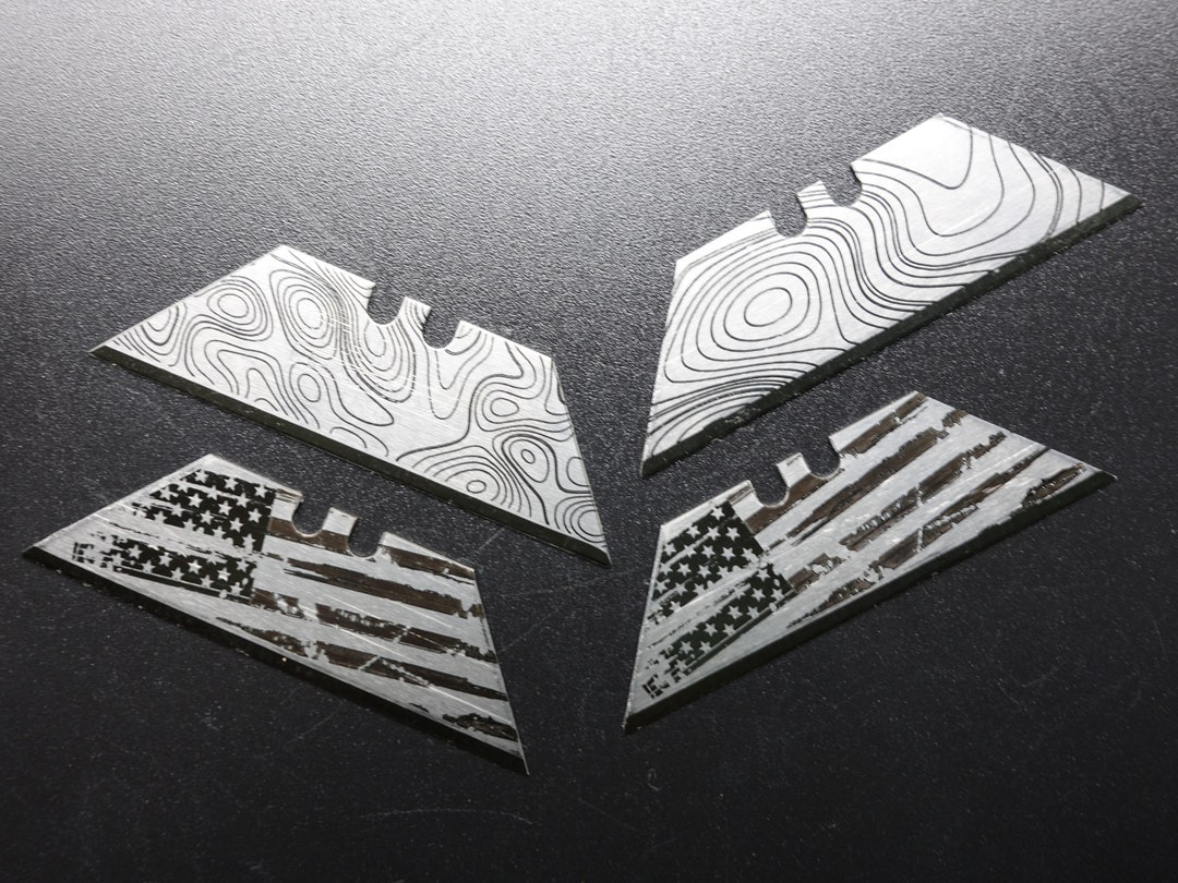 Laser Engraved flag & Topographic 4-pack Utility Blades for Crafts ...