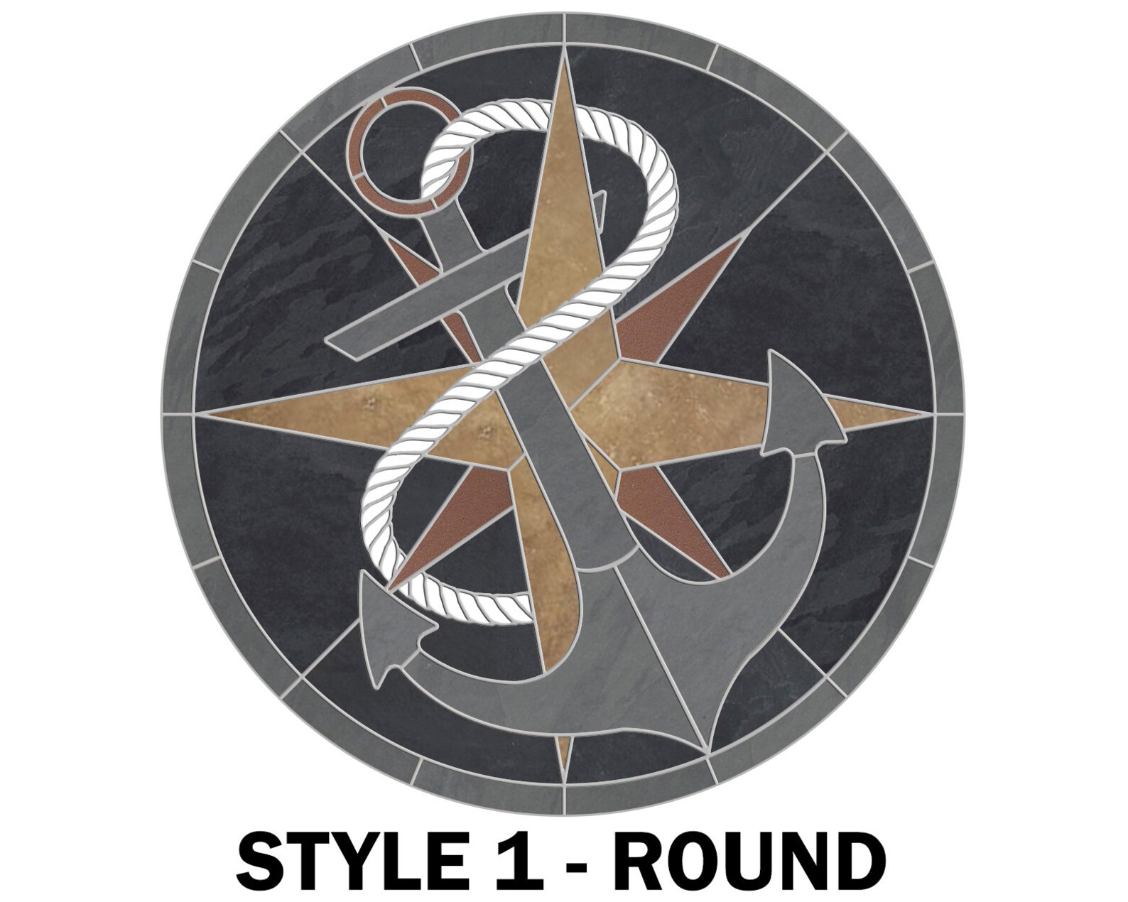Natural Stone Travertine & Slate Tile Mosaic Medallion Anchor Rope ...