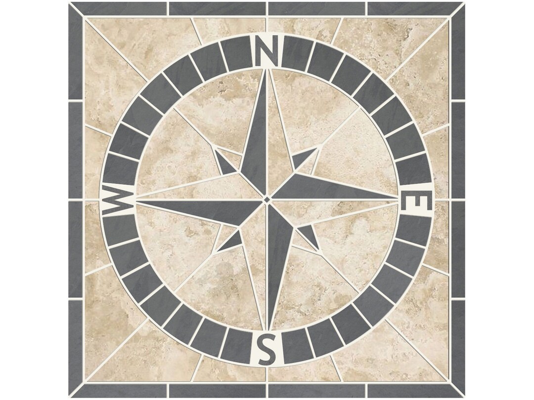 Tile Mosaic Medallion Mariners Compass Beige Travertine & Gray Slate ...