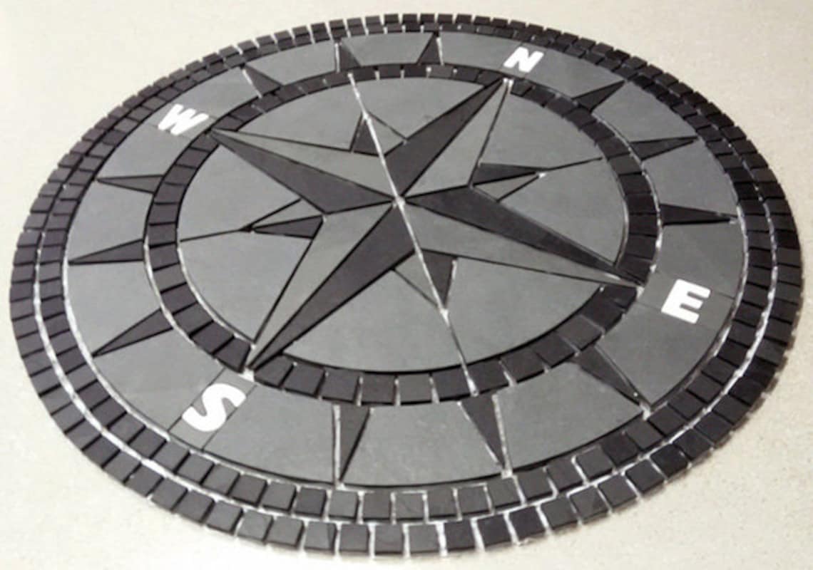 Handcrafted Natural Slate Tile Classic Compass Rose Mosaic - Etsy
