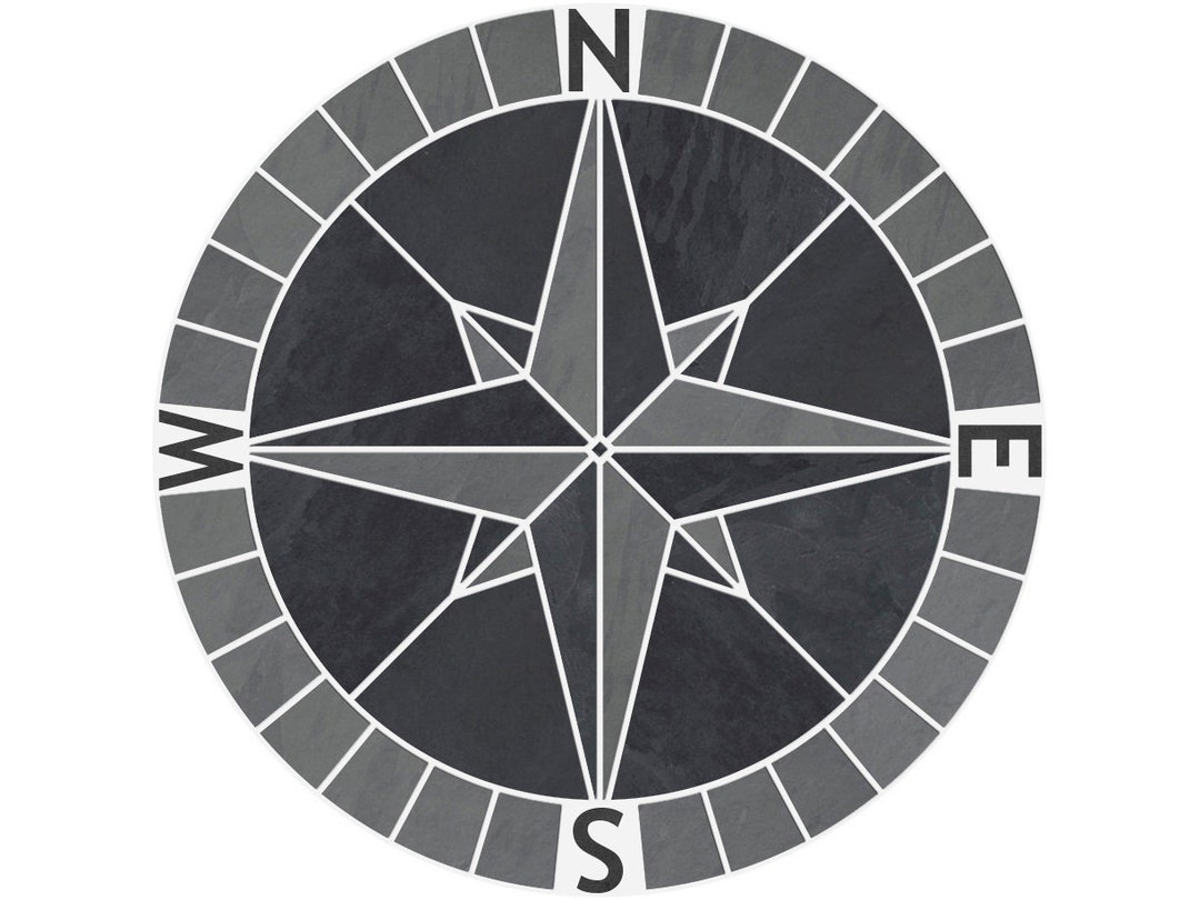 Tile Mosaic Medallion Natural Stone Mariners Compass Gray & Black Slate ...