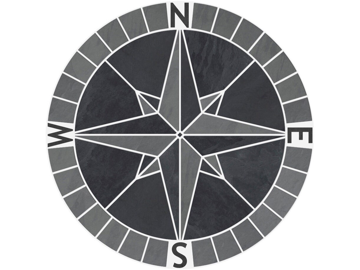 Tile Mosaic Medallion Natural Stone Mariners Compass Gray & Black Slate ...