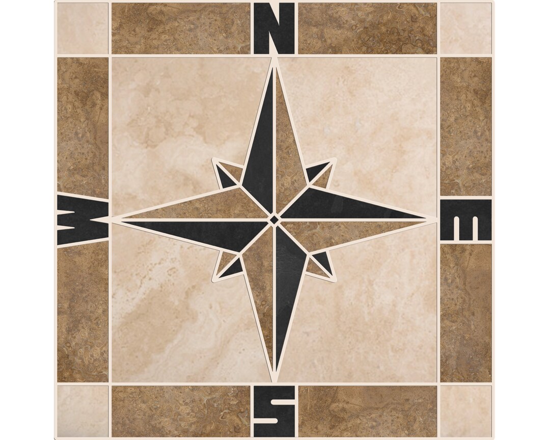Tile Mosaic Medallion Natural Stone Square Harmony Compass Rose - Beige ...