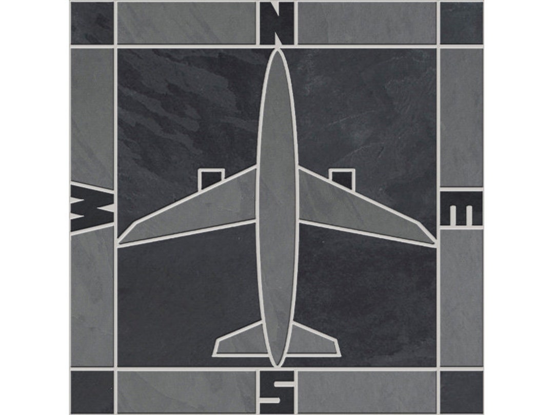 Natural Slate Airplane Compass Rose Mosaic Tile Medallion Square Black ...