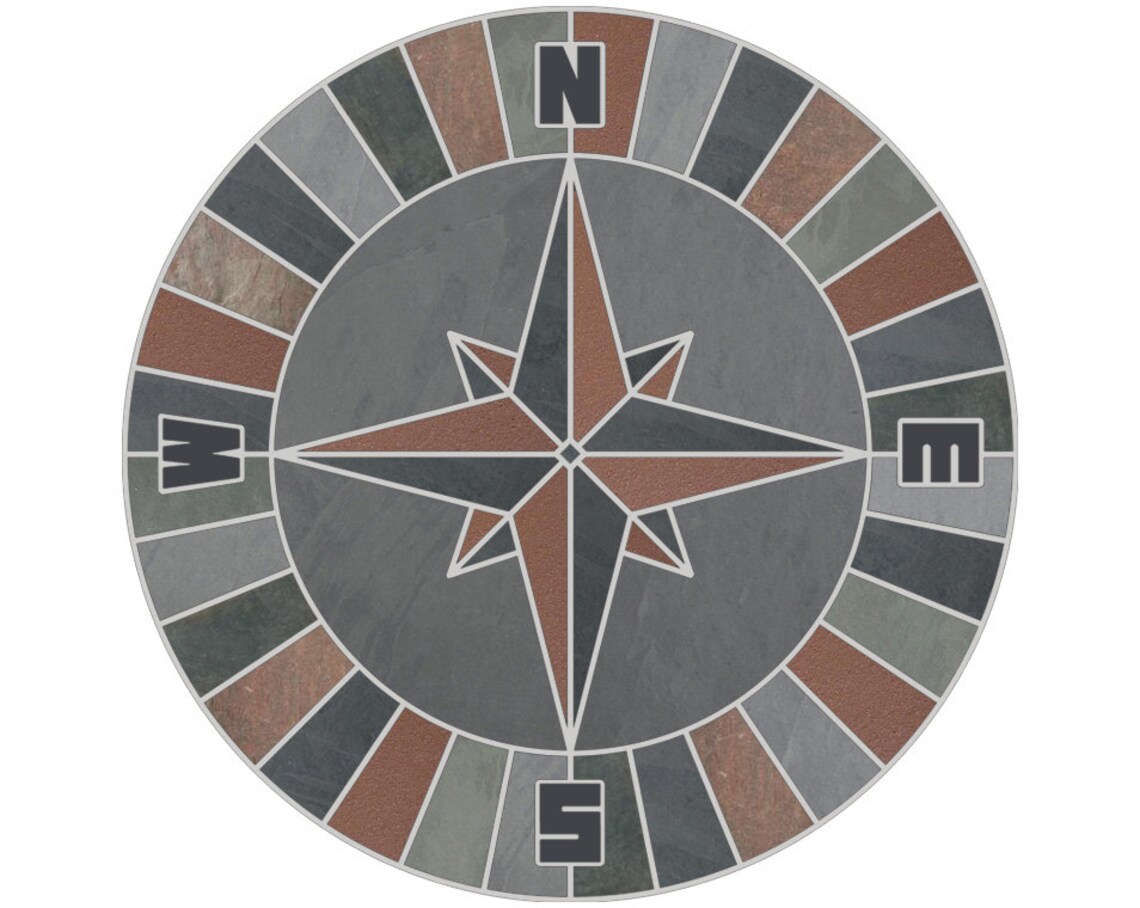 Handmade Natural Slate and Red Quarry Tile Compass Mosaic Medallion ...