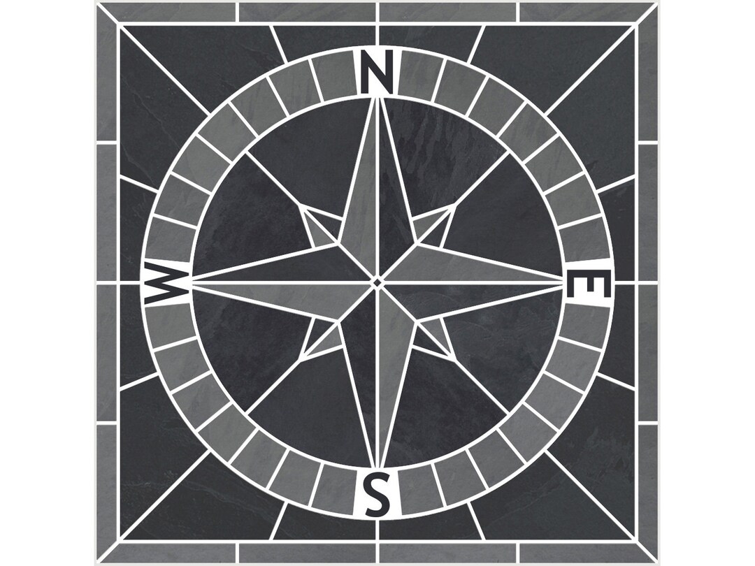 Tile Mosaic Medallion Natural Stone Mariners Compass Gray & Black Slate ...