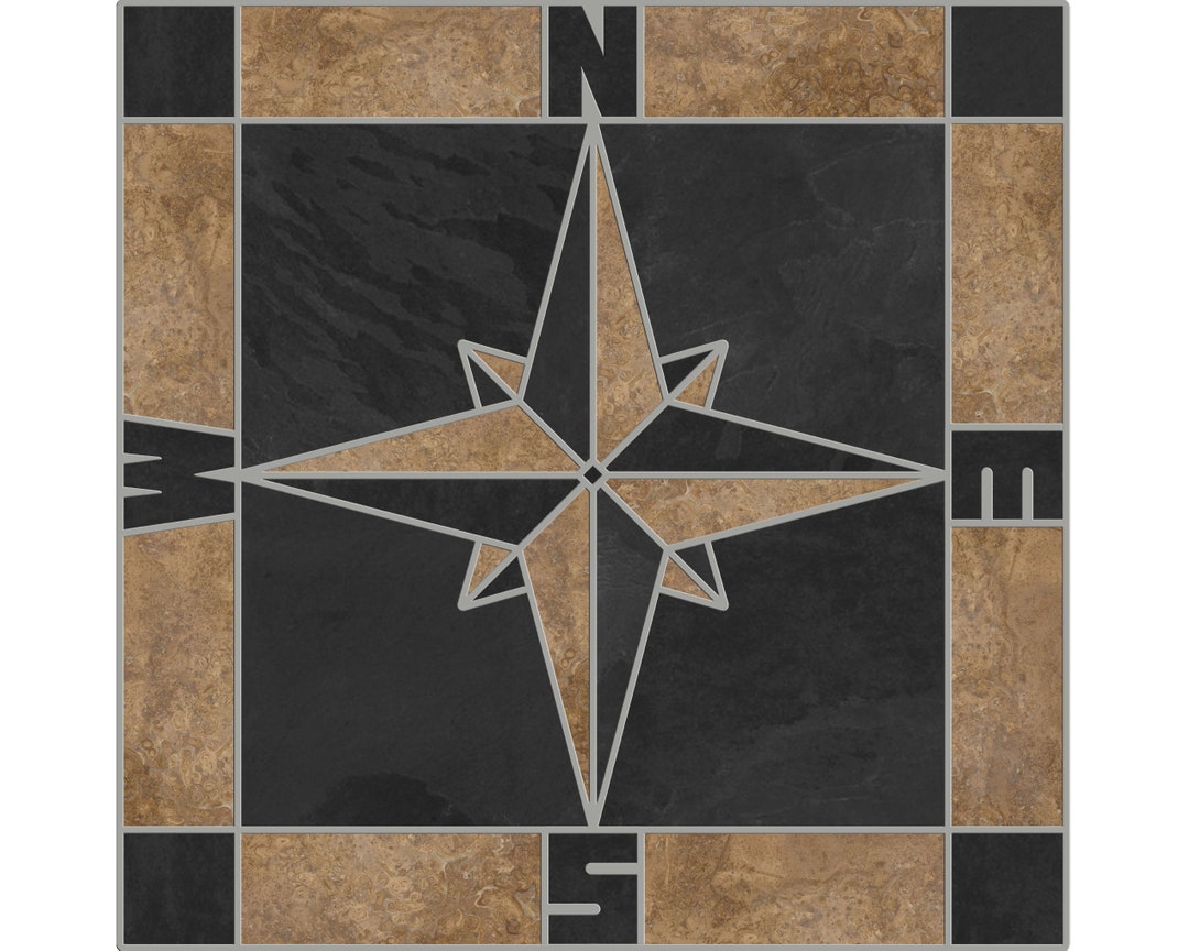 Tile Mosaic Medallion Natural Stone Square Harmony Compass Rose -black ...