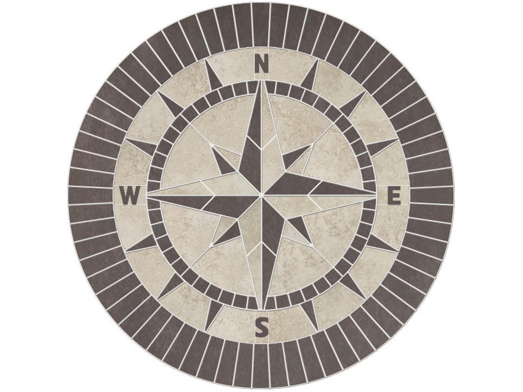 Handcrafted Porcelain Tile Classic Compass Rose Mosaic Medallion With ...