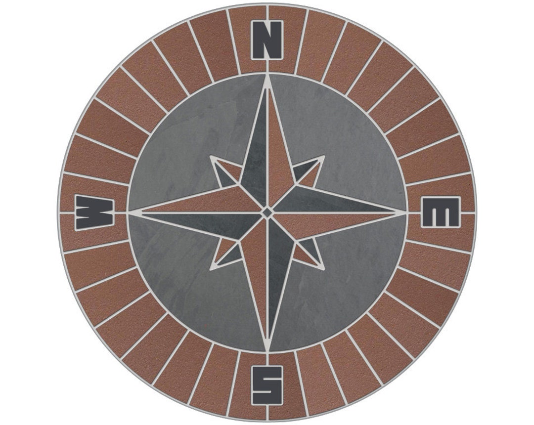 Voyager's Compass Rose Tile Mosaic Medallion (RBBL) Natural Black and ...