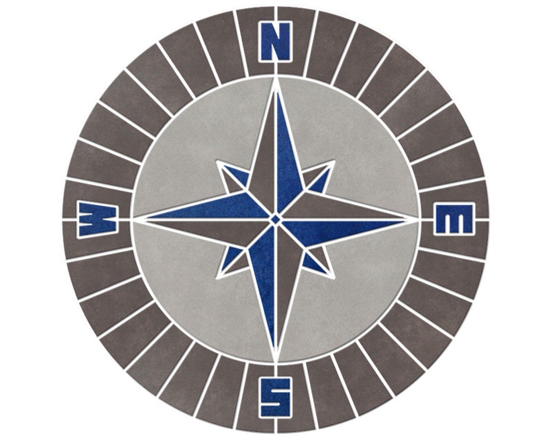 Voyager's Compass Rose Tile Mosaic Medallion Ocean Blue & Soft Gray ...