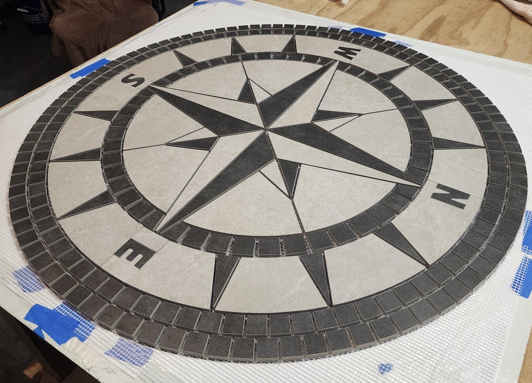 Handcrafted Porcelain Tile Classic Compass Rose Mosaic Medallion Made ...