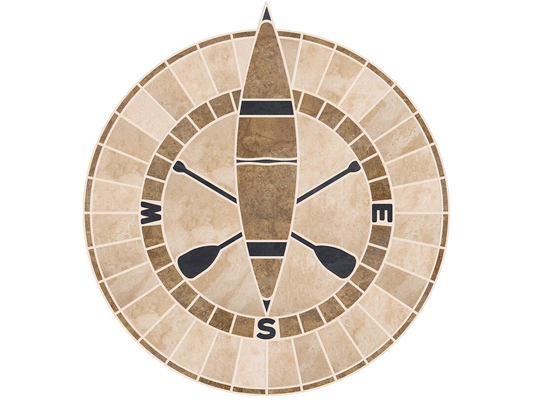 Beige and Noce Travertine Canoe & Oars Compass Tile Mosaic Medallion ...
