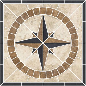Tile Mosaic Medallion Mariners Compass Beige & Noce Travertine + Black ...