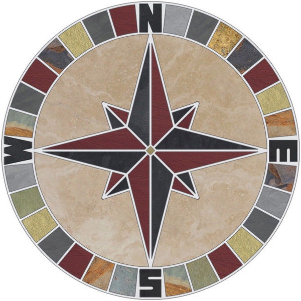 Floor Tile With Compass Mosaic Stone - Etsy