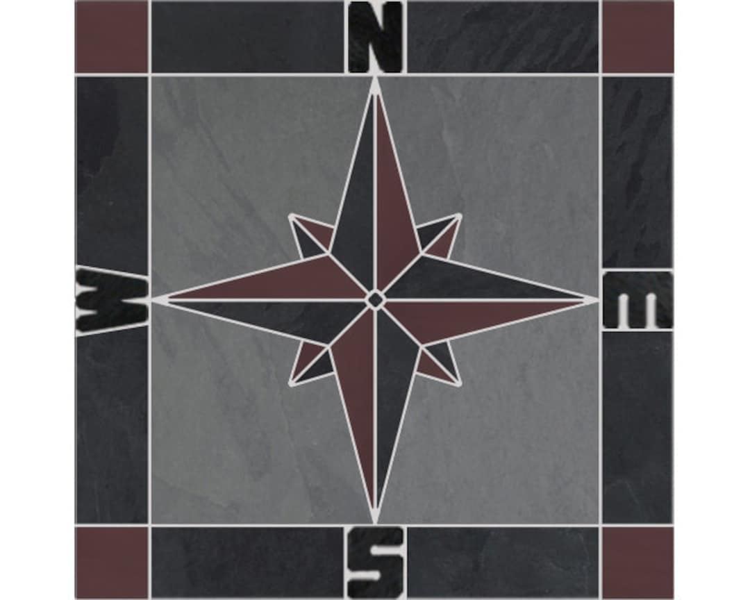 Tile Mosaic Medallion Natural Stone Square Harmony Compass Rose - Black ...