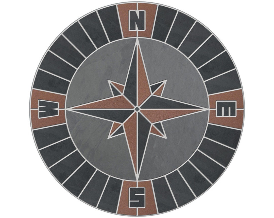 Voyager's Compass Rose Tile Mosaic Medallion (BBBL) Natural Black and ...