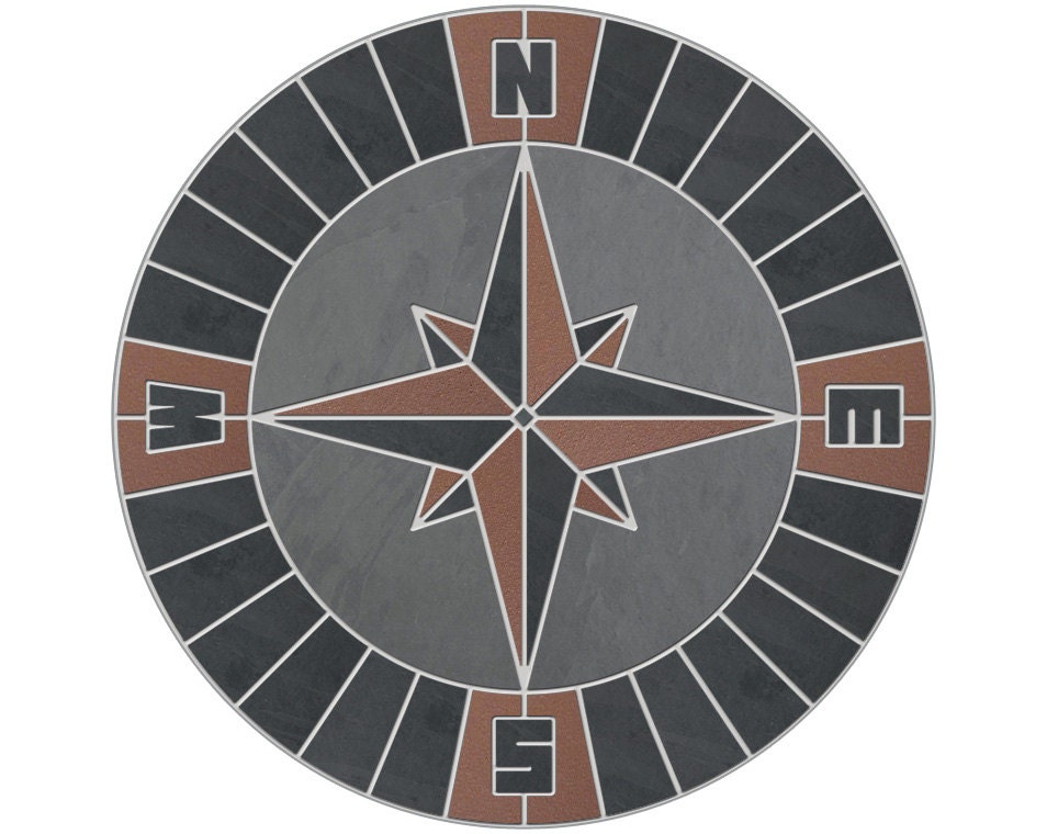Voyager's Compass Rose Tile Mosaic Medallion (BBBL) Natural Black and ...
