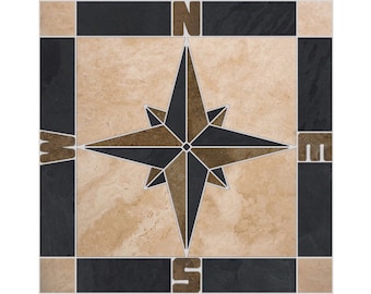 Tile Mosaic Medallion Natural Stone Mariners Compass Rose - Etsy