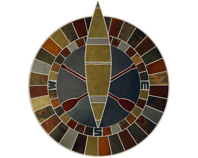 Handmade Natural Slate and Limestone Canoe & Oars Compass Tile Mosaic ...