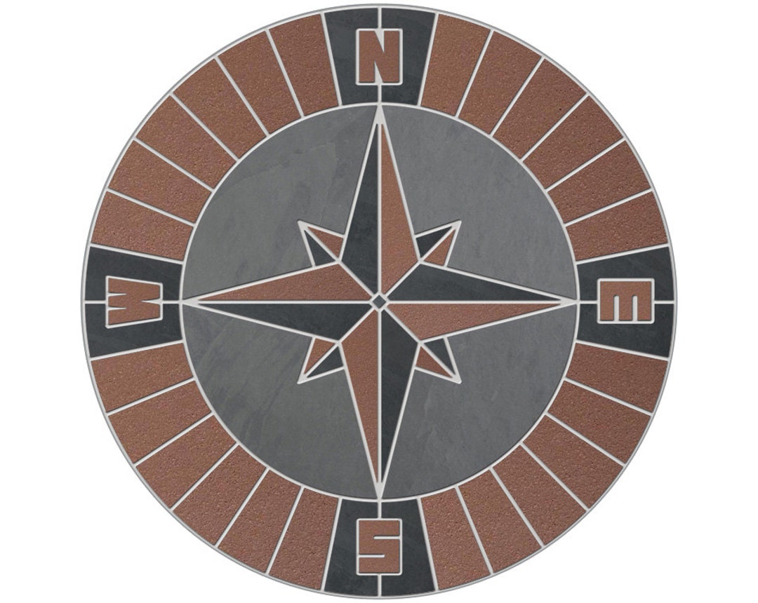 Voyager's Compass Rose Tile Mosaic Medallion (RBRL) Natural Black and ...