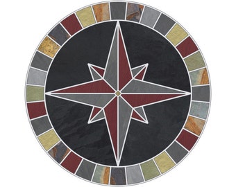 Tile Mosaic Medallion Natural Stone Mariners Compass Rose Gray | Etsy
